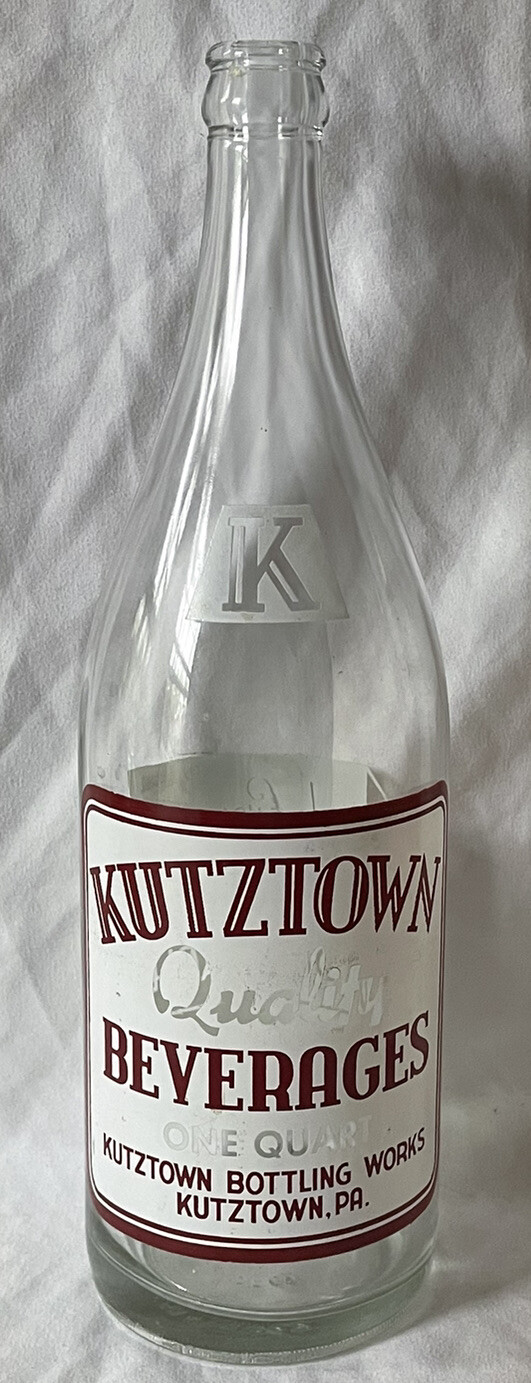 Kutztown Beverages 32oz Clear Glass Soda Bottle 1950s Kutztown, PA Free ...