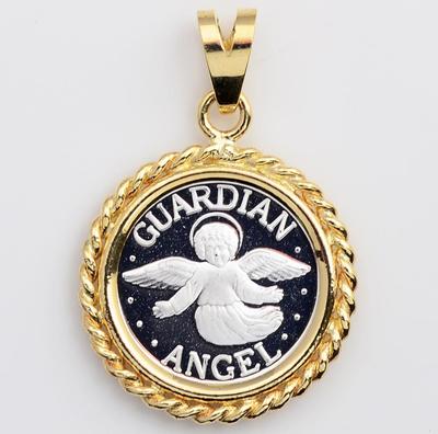 .999 PURE SILVER Guardian Angel Coin (14mm) in Solid 14kt Gold Ropel ...