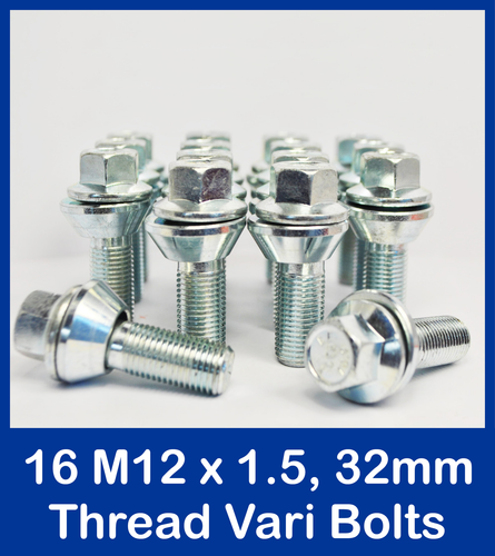 16x M12 x 1.5, 32mm Thread Wobble Variable PCD Tapered Wheel Vari Bolts ...