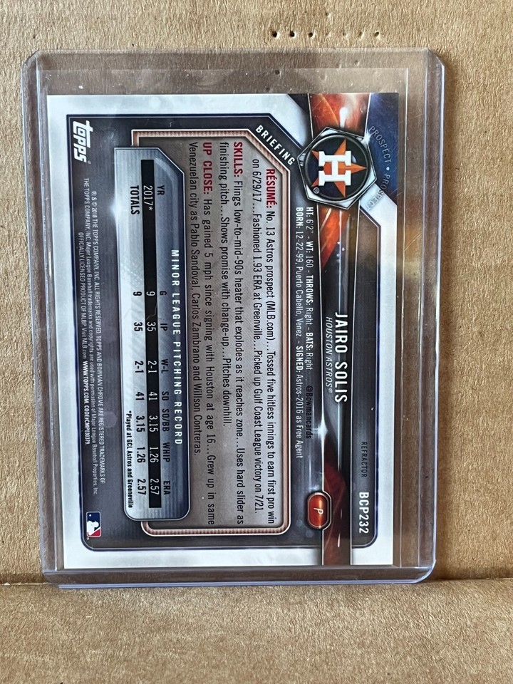 Jairo Solis 2018 Bowman Chrome Refractor /499 #BCP232 | eBay