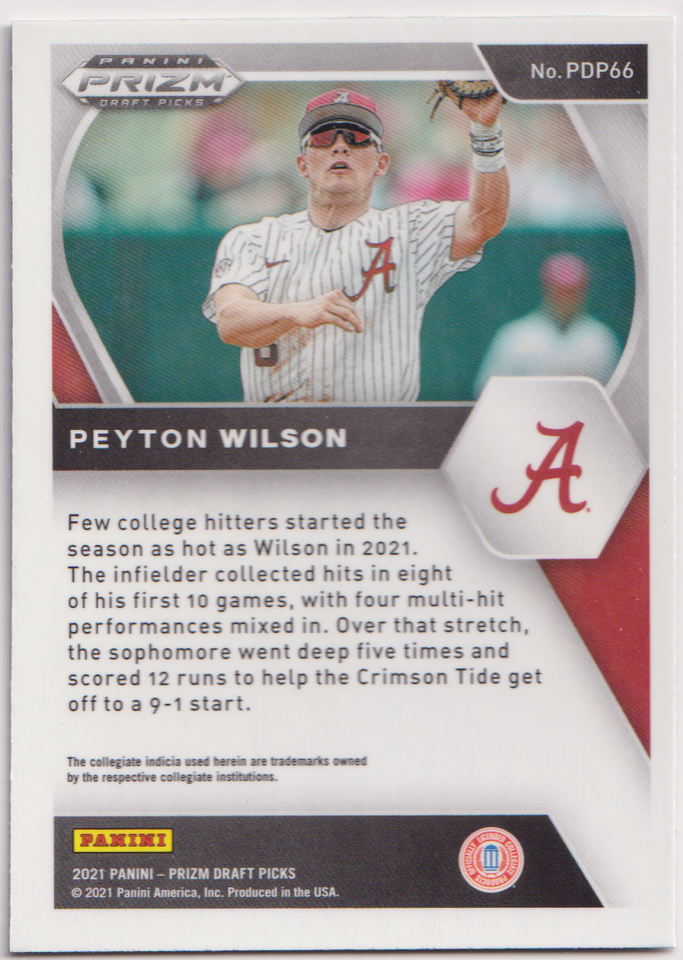 2021 Panini Prizm Draft Picks PDP66 Peyton Wilson Kansas City Royals | eBay