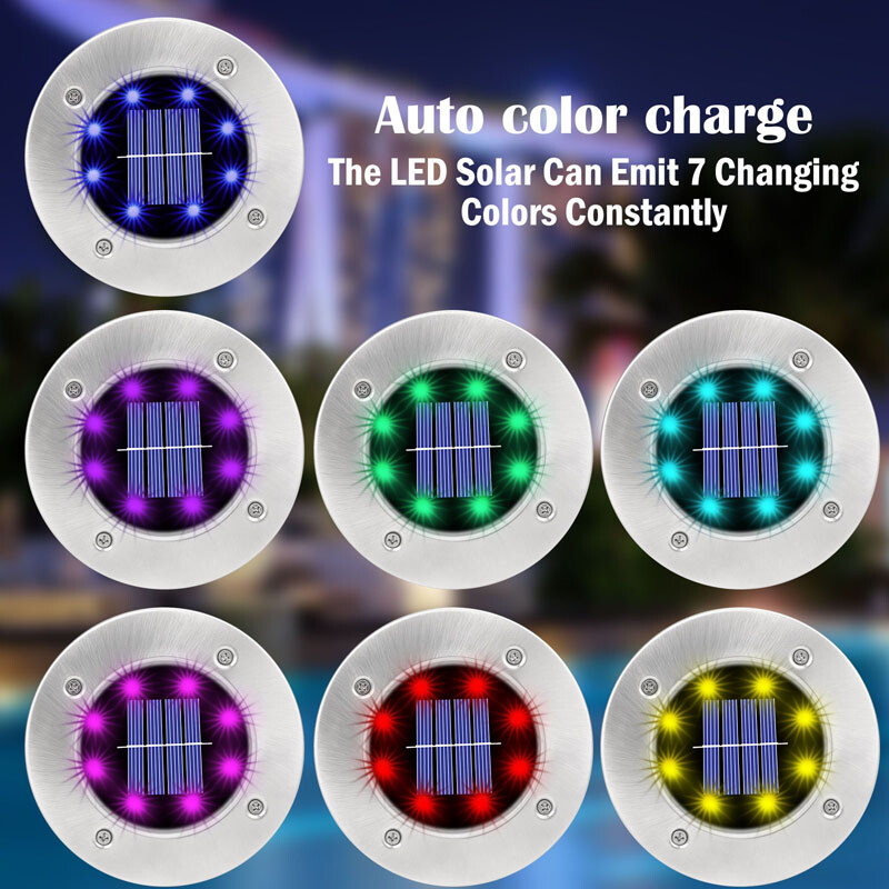 4Pack Solar Ground Light 8 LED Outdoor Disk Lighting Landscape Yard ...