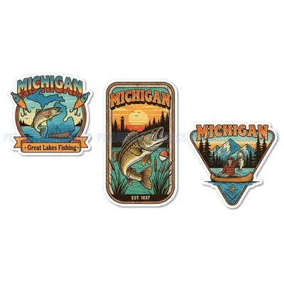 Michigan State Fishing Fish Vinyl Decal Sticker Souvenir Travel 3 Pack ...