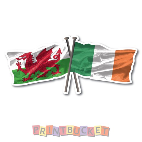 Welsh & Irish Flags sticker 180mm quality water/fade proof vinyl wales ...