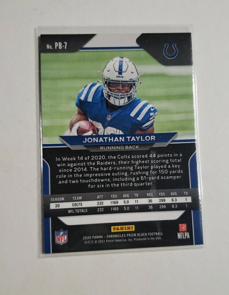 2020 Chronicles Prizm Black Football #PB-7 Jonathan Taylor Base RC ...