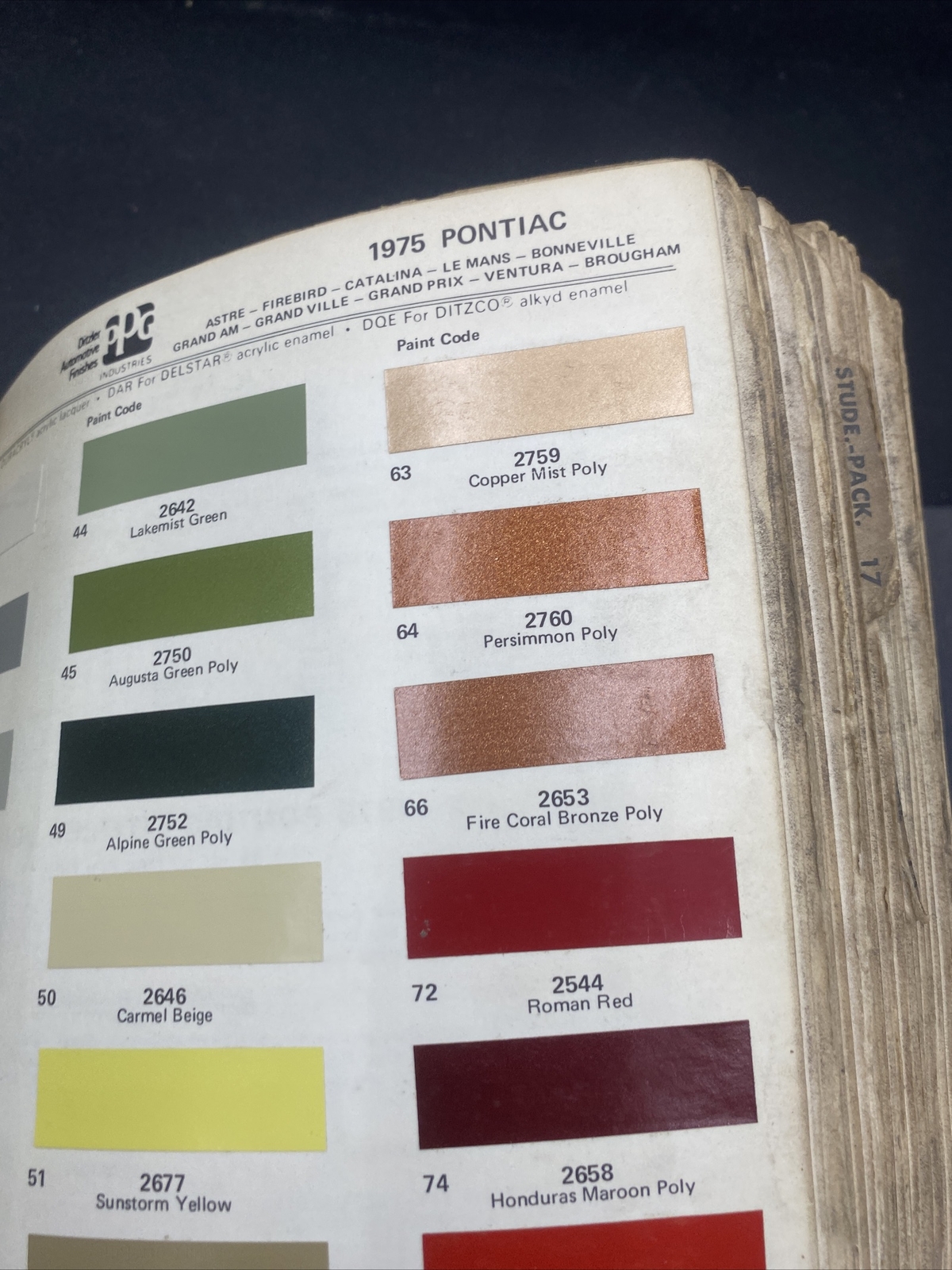 1975 Pontiac Grand Prix Am Firebird Color Paint Chip Sheet Only ...