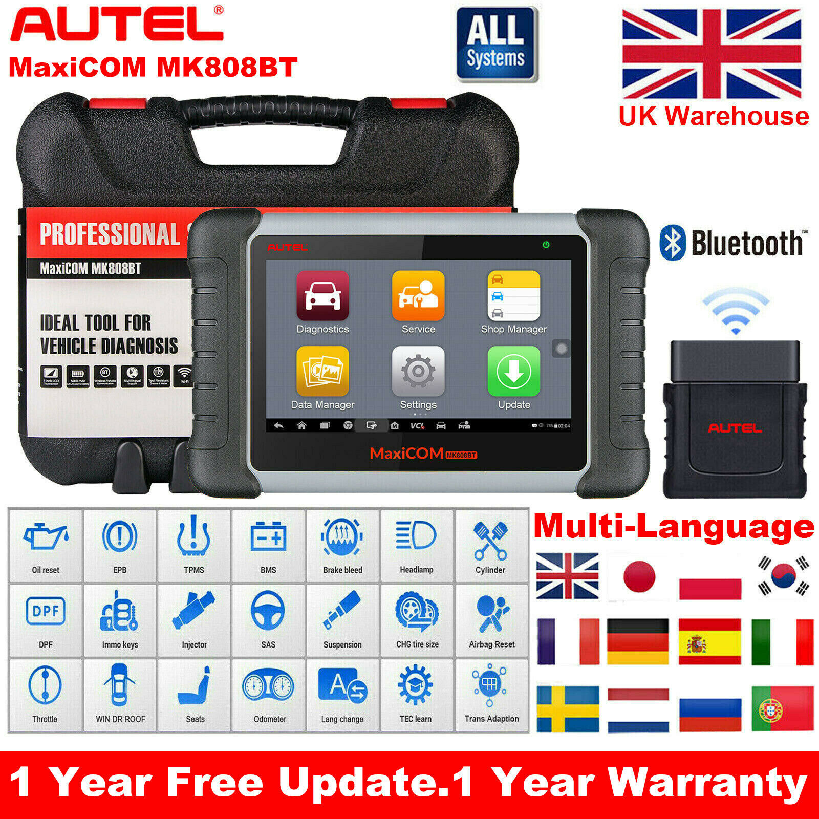 Buy Autel MaxiCOM MK808BT OBD2 Diagnostic Tool Scanners ABS DPF SRS ...