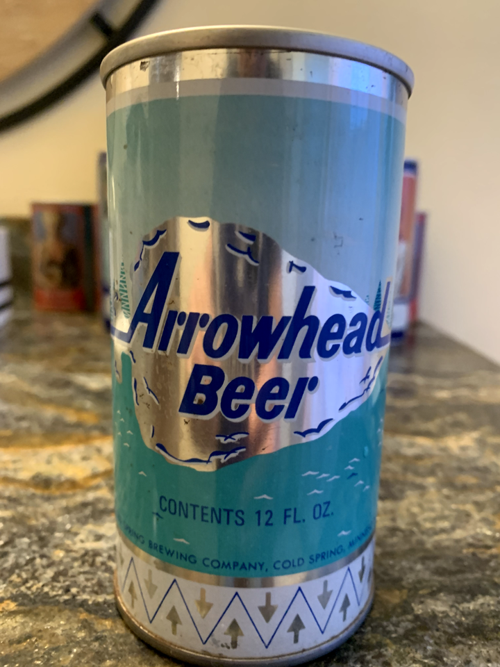 1971 BOTTOM OPEN ARROWHEAD STRAIGHT STEEL PULL TAB BEER CAN COLD SPRING ...