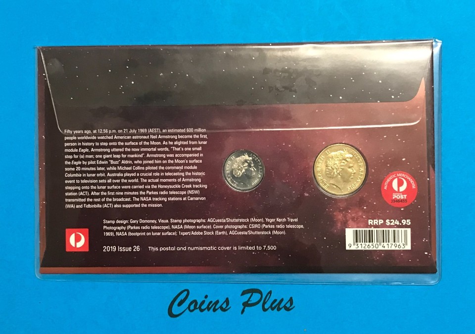 2019 - $1 Dollar 5 Cent 5c 50th Anniversary of the Moon Landing 1969 ...