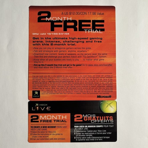 (6x) Original XBOX Live New 2 Month Free Trial Unused Collectors Card ...