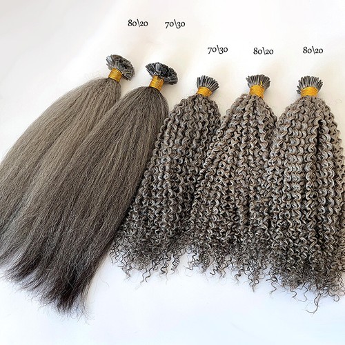 Invisible Grey Hair Curly I Tip Micro Bead Keratin 100% Human Hair ...