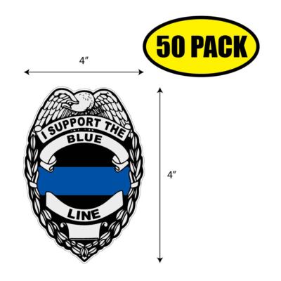 50 PACK 4"x2.75" I SUPPORT THE BLUE LINE Sticker Decal Humor Funny Gift ...