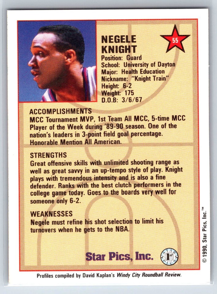1990 Star Pics Negele Knight Rookie Dayton Flyers RC #55 | eBay