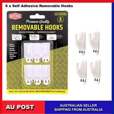 6 Removable Hooks Hanger Self Adhesive Clip Wall Window Stick Clips ...