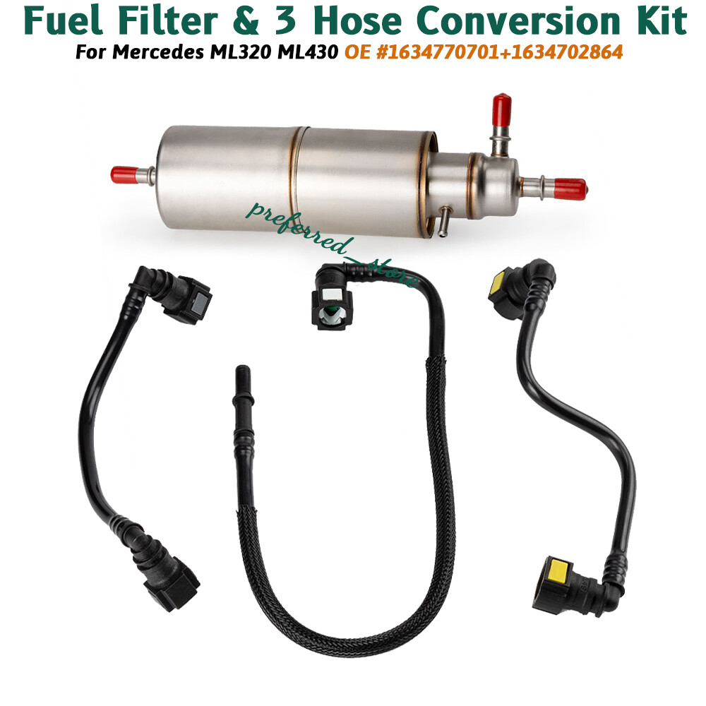 Fuel Filter & 3 Fuel Line Hose Conversion Kit For Mercedes ML320 ML430 ...