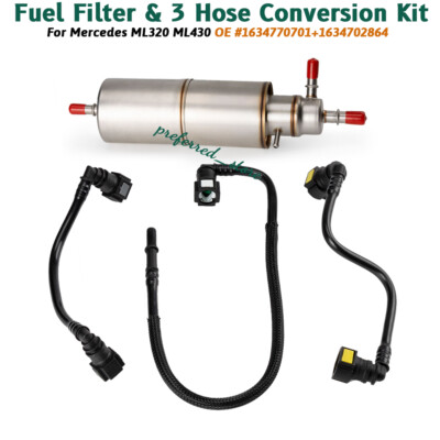 Fuel Filter & 3 Fuel Line Hose Conversion Kit For Mercedes ML320 ML430 ...