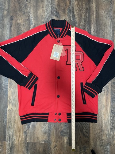 True Religion Varsity Sweater Jacket Leather Cotton XL Extra Large Red ...