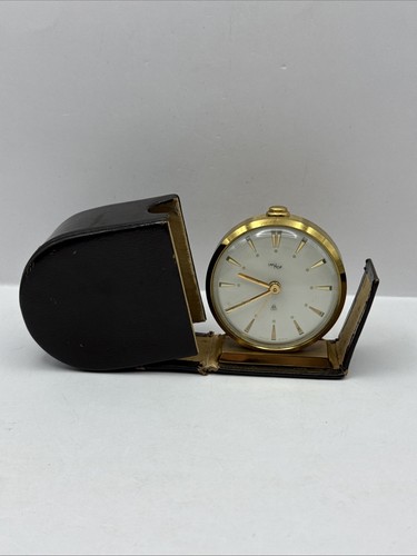 Vintage IMHOF 8 Swiss Travel Alarm Clock Gold With Leather Case- Woking ...
