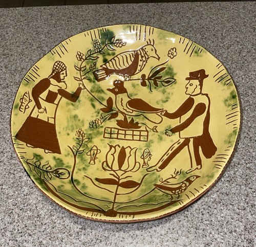 VINTAGE 1982 LESTER BREININGER REDWARE POTTERY BOWL FOLK ART. | eBay