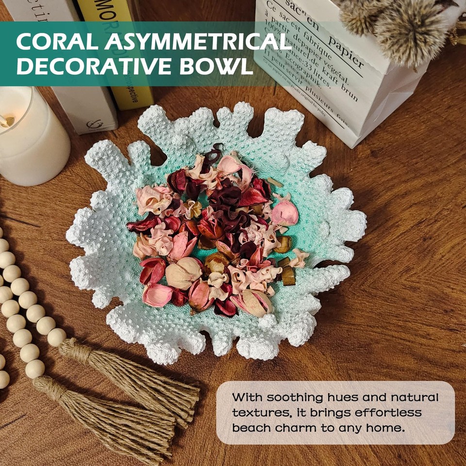 TURQUOISE CORAL TEXTURED DECORATIVE BOWL9.45" MEDIUM RESIN DECORATIVE ...