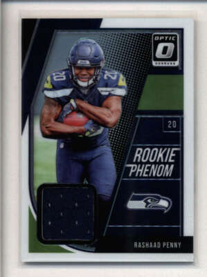 RASHAAD PENNY 2018 DONRUSS OPITC ROOKIE PHENOM WHITE PRIZM USED JERSEY ...