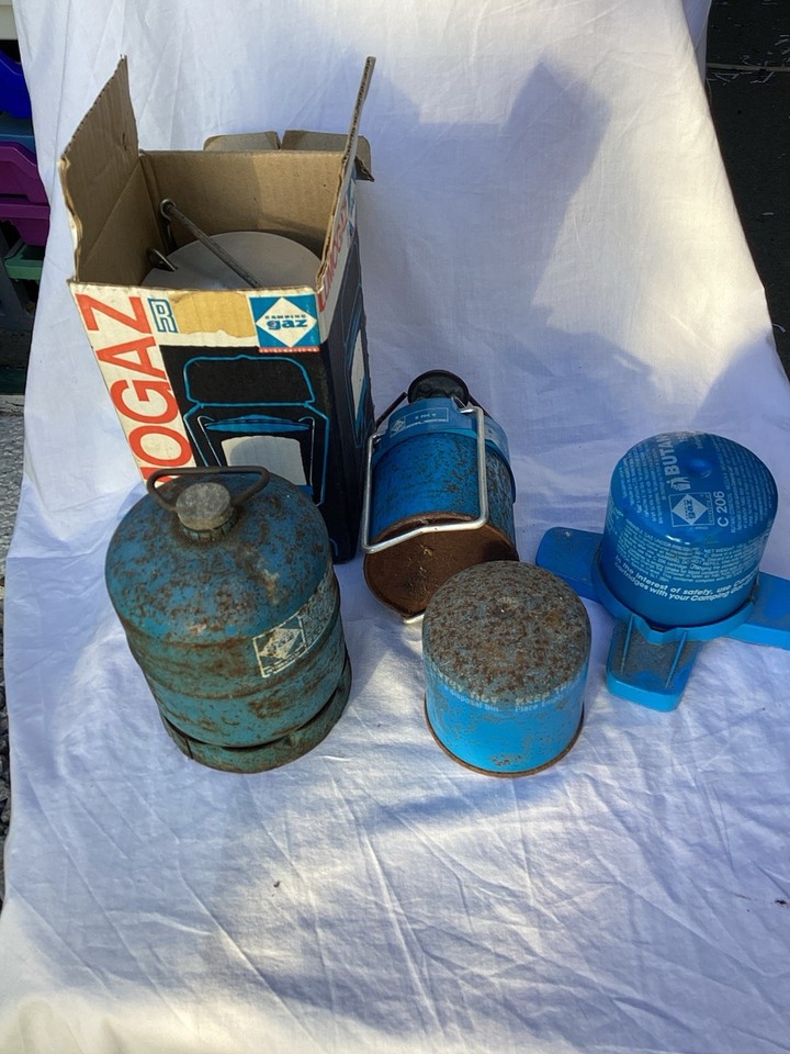 A Camping Gaz Light, A Stove And Four Small Gaz Bottles, Three Full ...