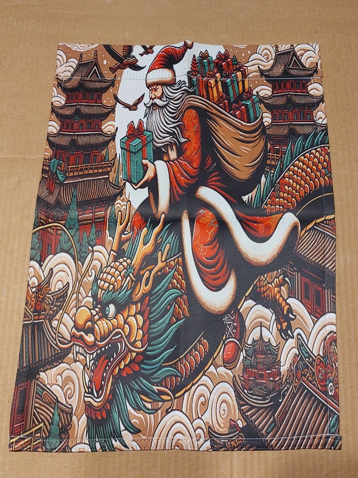 Asian Ethnic Santa Claus Riding Chinese Dragon Christmas Holiday Garden ...