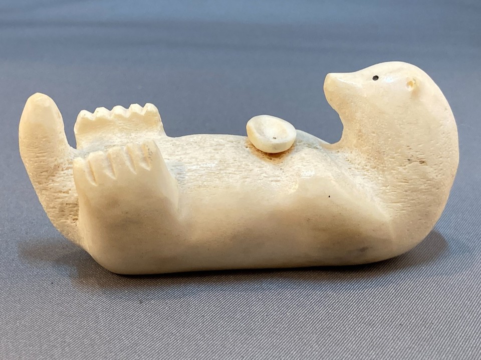 Vintage Alaskan Native Jon Pust Carved Otter with oyster Antler ...