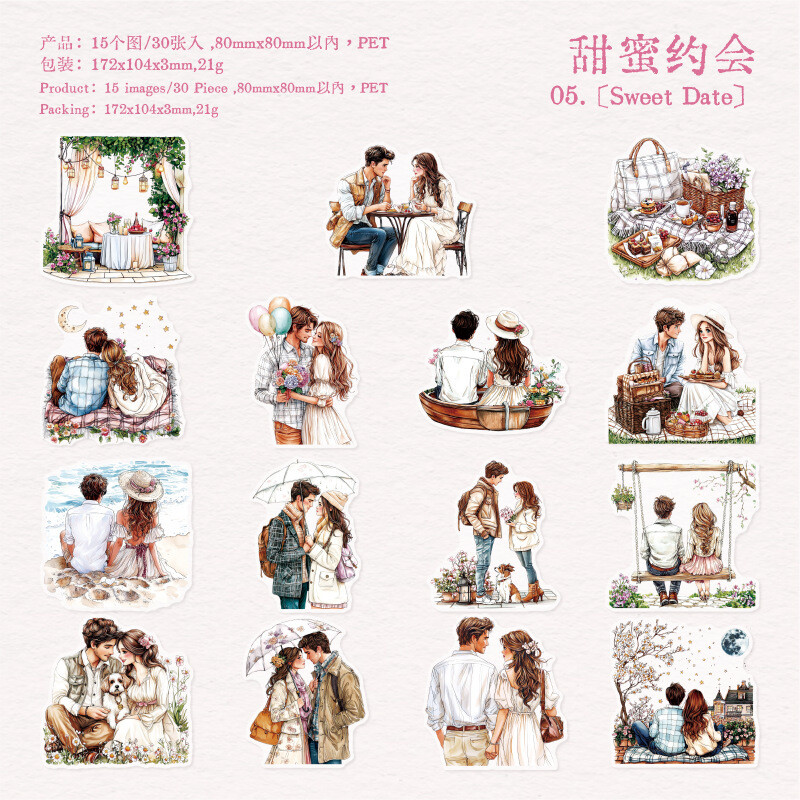 30Pcs Sweet Lovers Couples Stickers Journal Card Album DIY Scrapbooking ...