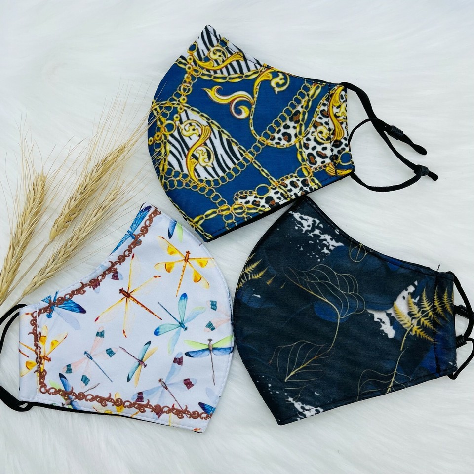 [3 PACK] Face Masks FASHION Polyester/Cotton Triple-Layer Washable - US ...