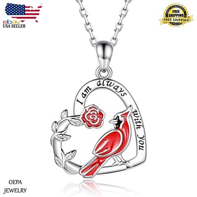 925 Sterling Silver Red Bird Necklace Heart Cardinal Necklace for Women ...
