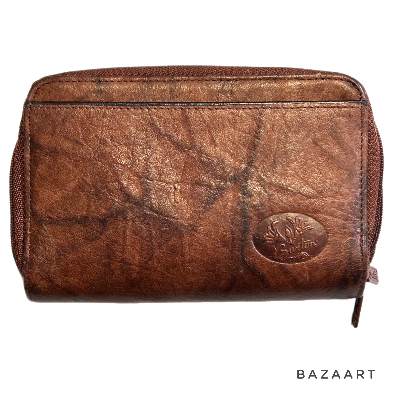 Buxton Tan Leather Women's ZIP UP Organizer Wallet Top Grain MARBLED ...