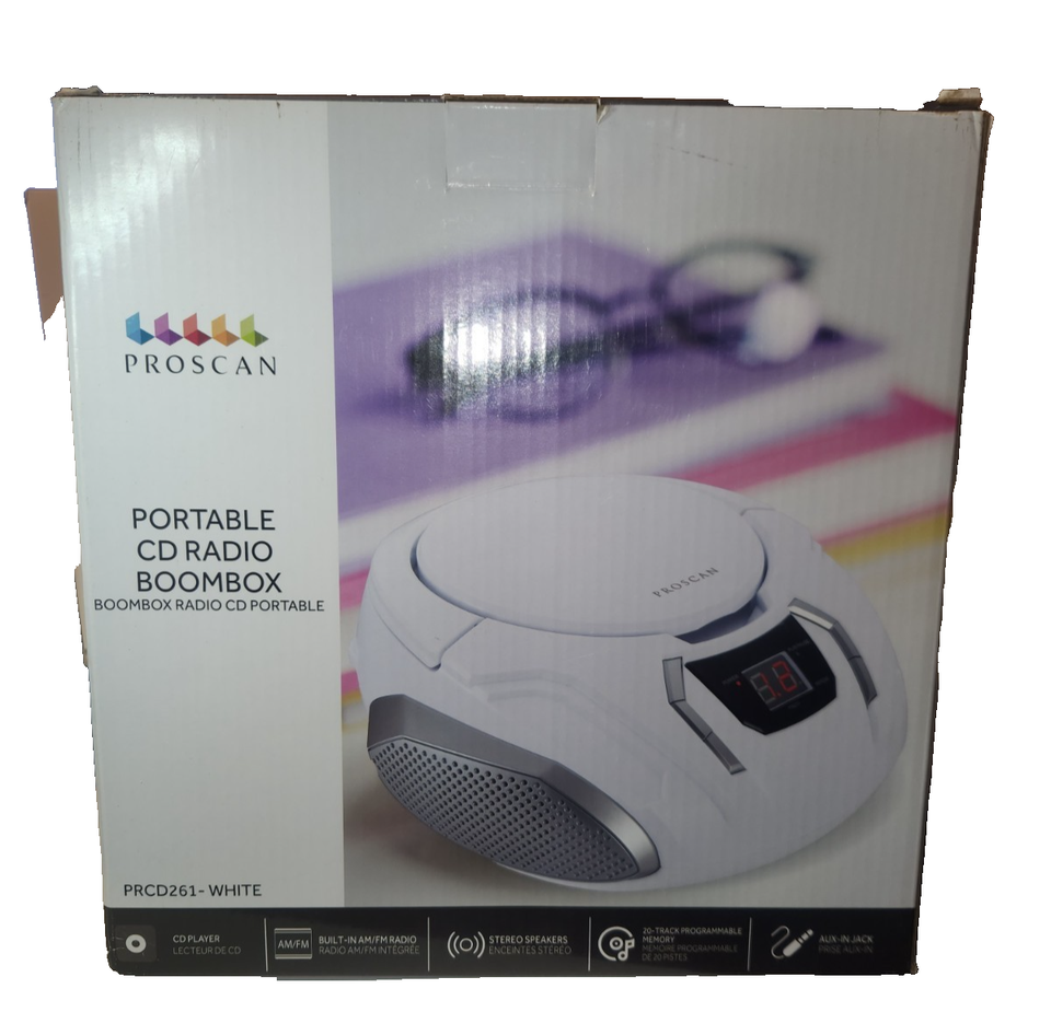 Proscan Elite Portable CD Boombox With AM/FM Radio White NEW | eBay