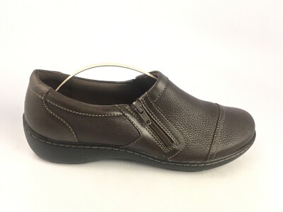 Clarks Womens Cora Giny Brown Leather Slip On Zipper Loafers Shoes Sz 8 ...