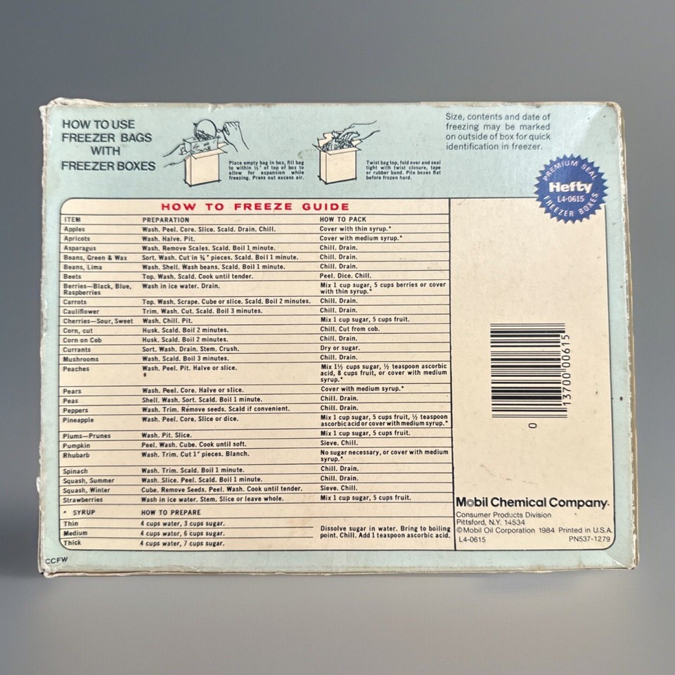 Vintage 1984 Hefty Freezer Boxes Food Packaging Pint Size Box Sealed | eBay