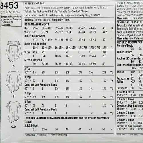 Simplicity 8453 Plus Size Tunic Top w Asymmetrical Hem Misses XXS XXL Pattern | eBay