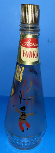 Vintage Arrow Vodka Bottle Gold Frosted Glass Decanter Russian Dancers ...