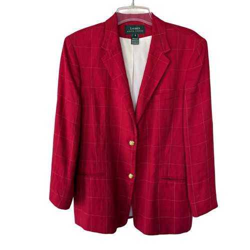 Lauren Ralph Lauren LINEN Size 16 Red Check Blazer | eBay