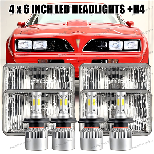 4pcs For 1977-1981 Pontia Firebird Trans AM 4x6" LED Headlights Hi/Lo ...