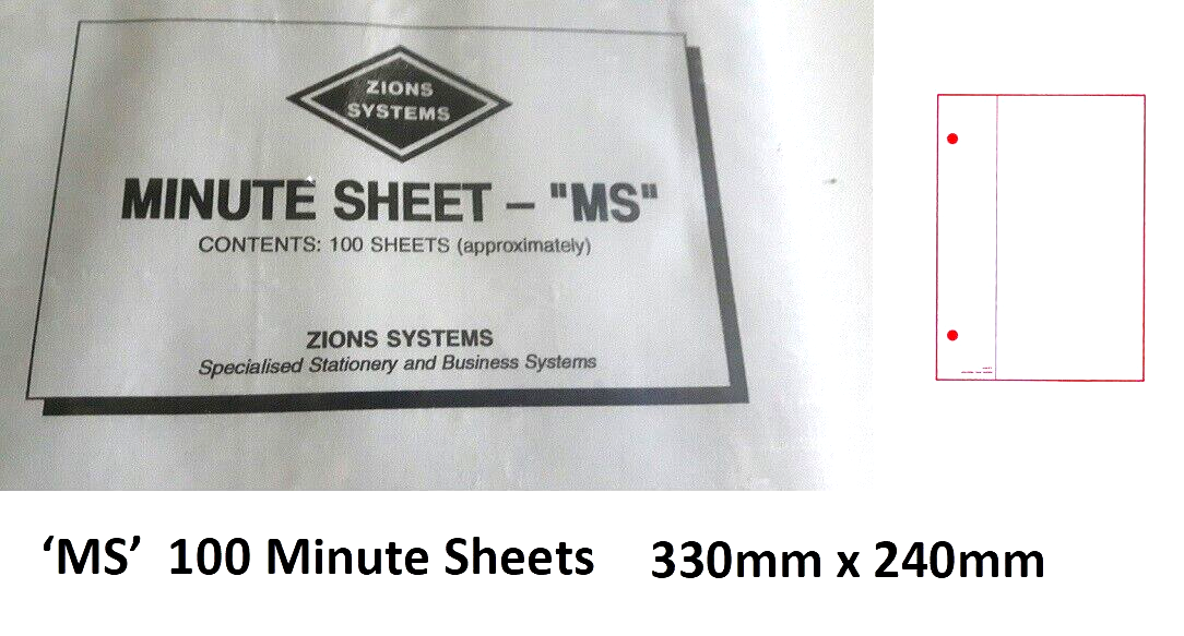 Zions 'MS' Minute Sheets MSL Endlock Binder Red Margin 2 “Heading ...