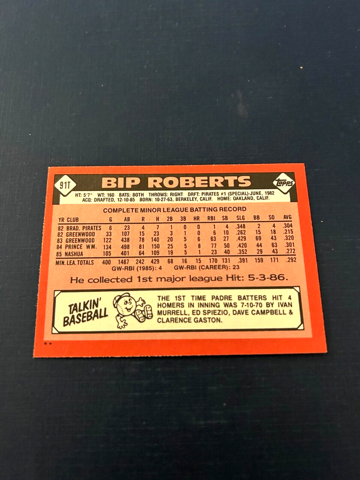 1986 Topps Traded Baseball Bip Roberts Rookie Card #91T Factory Set ...
