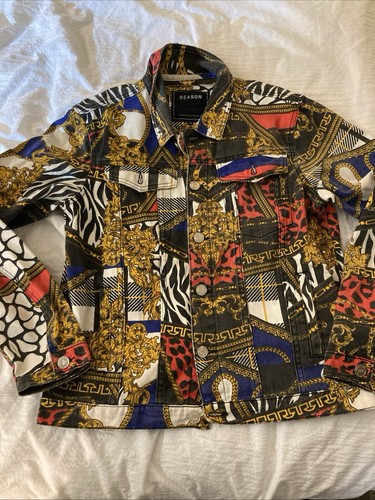 Reason Brand Denim Jacket Extra Large XL Mulbery Moto Multicolor Rare ...