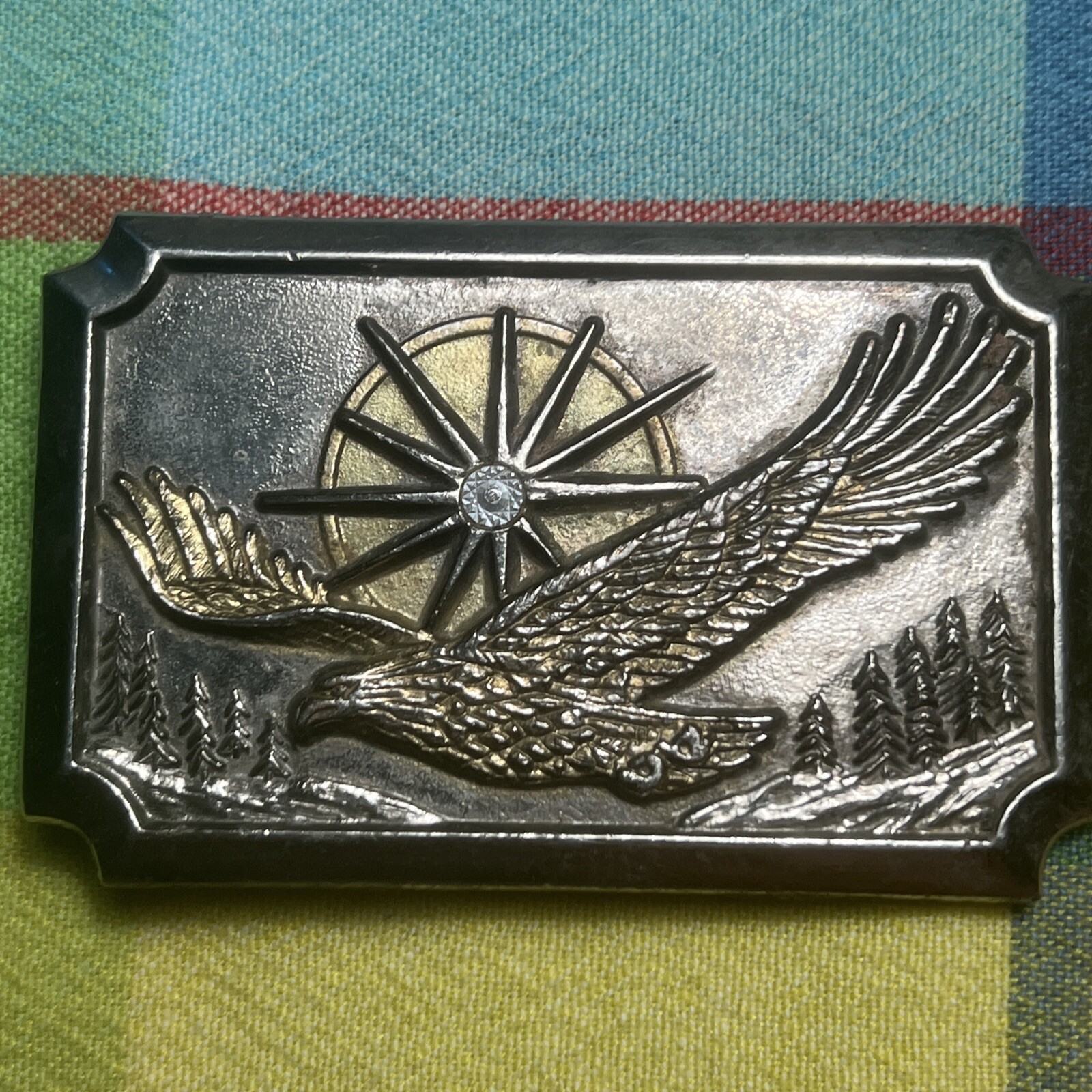 Vintage Eagle Sun Nature Starburst Flying Belt Buckle - Gem