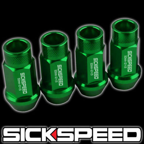 SICKSPEED 4 PC GREEN 50MM ALUMINUM LUG NUTS LUGS FOR WHEELS/RIMS 12X1 ...
