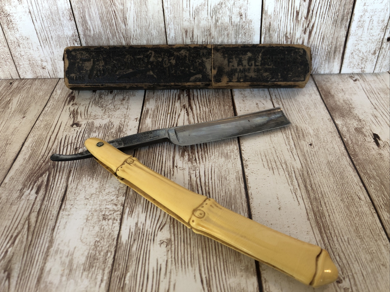 Tonsorial Gem Straight Razor in Orig. Case Loeffler RARE BAMBOO SHAPED ...