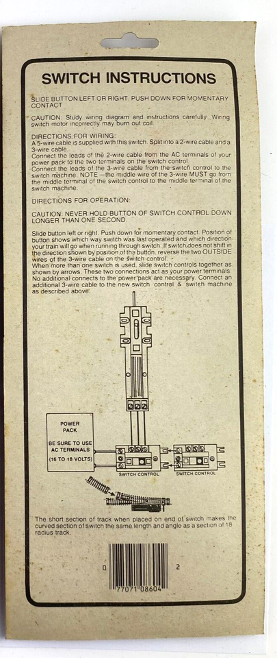 Life-Like Electric Remote Control HO Switch Right Hand 8604 Fits All HO ...