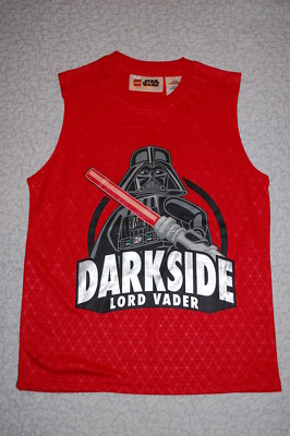 Boys RED MUSCLE TEE SHIRT Athletic DARKSIDE LORD DARTH VADER Lego Star ...