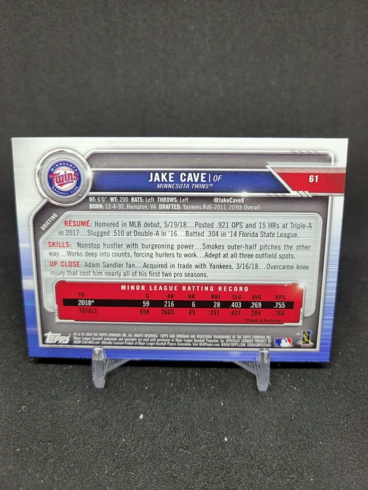 Jake Cave 2019 Bowman RC ROOKIE #61 | eBay