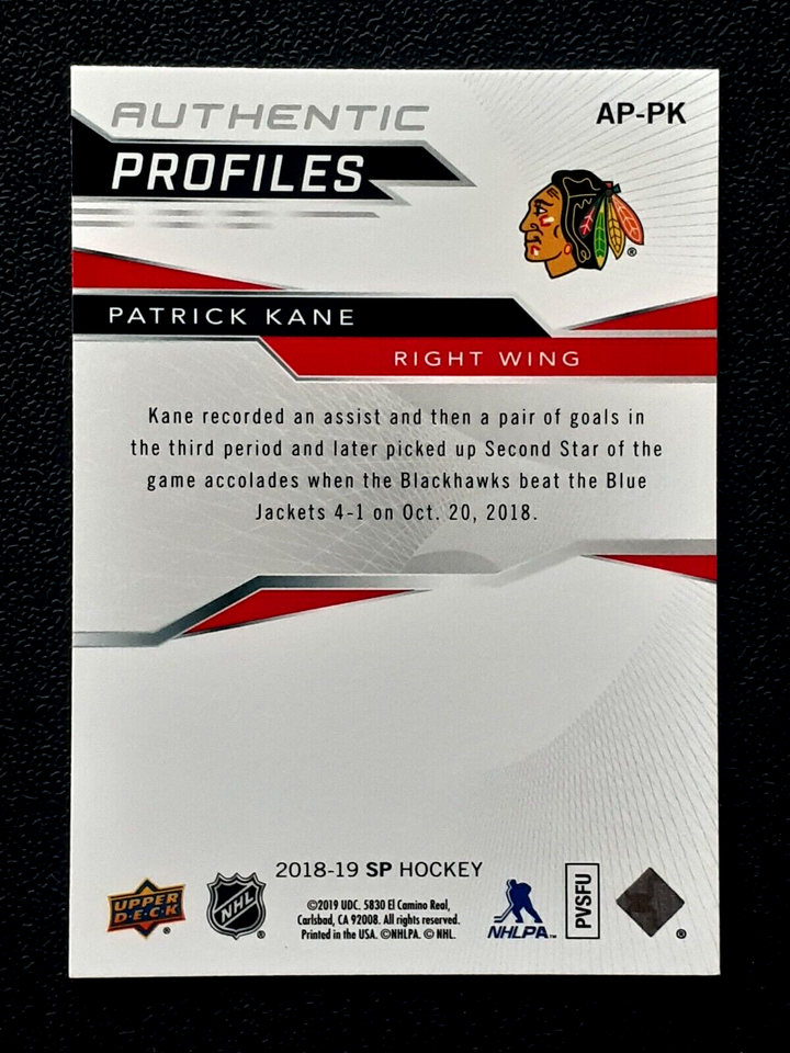 PATRICK KANE 2018-19 SP AUTHENTIC PROFILES BLUE 18-19 NO AP-PK 36598 | eBay