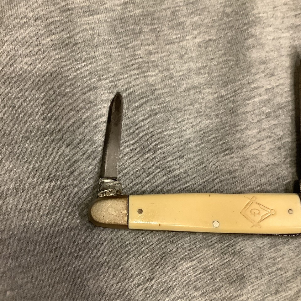 Vintage Robeson Co Cutlery Folding Pocket Knife 2 Blades W/Masonic ...